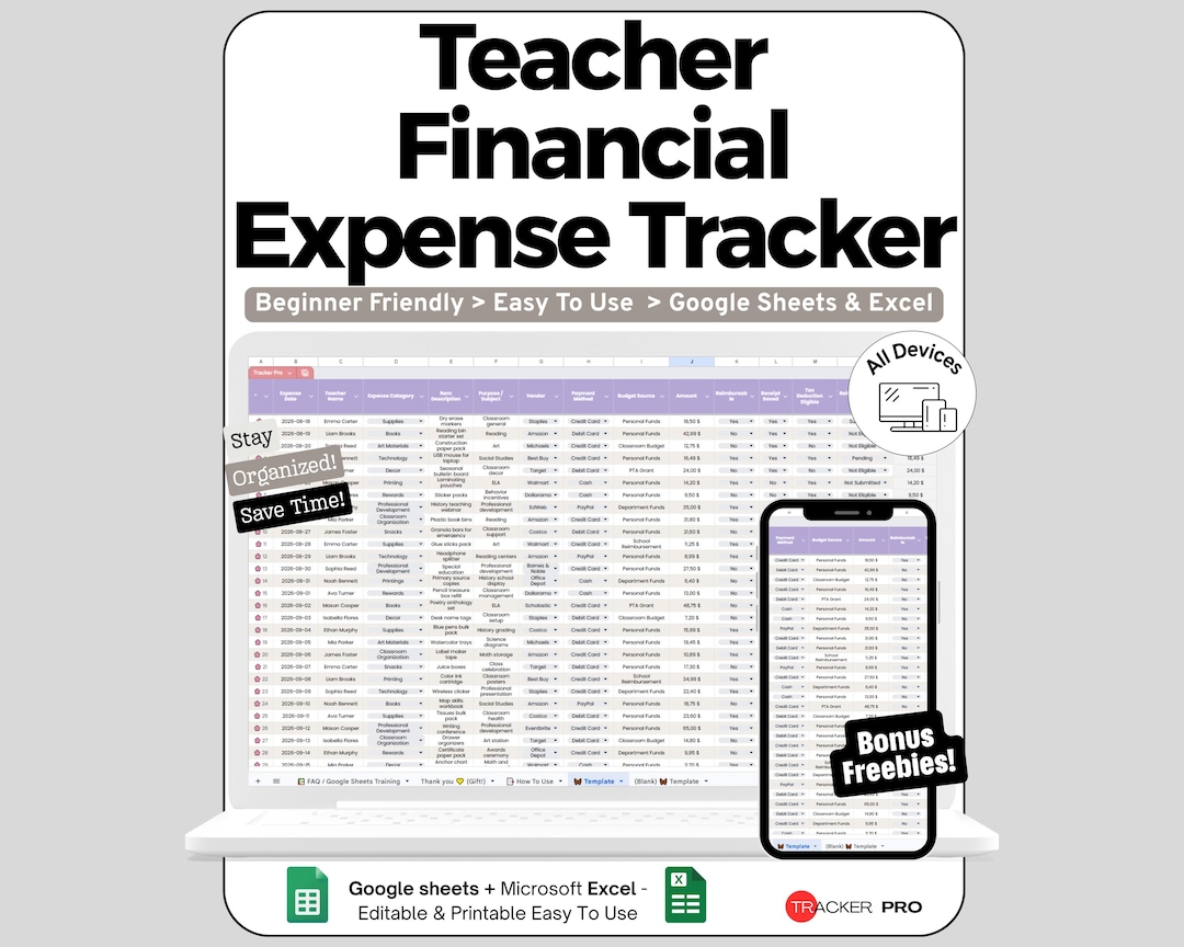 Teacher Expense Spreadsheet for Google Sheets and Excel Classroom ...