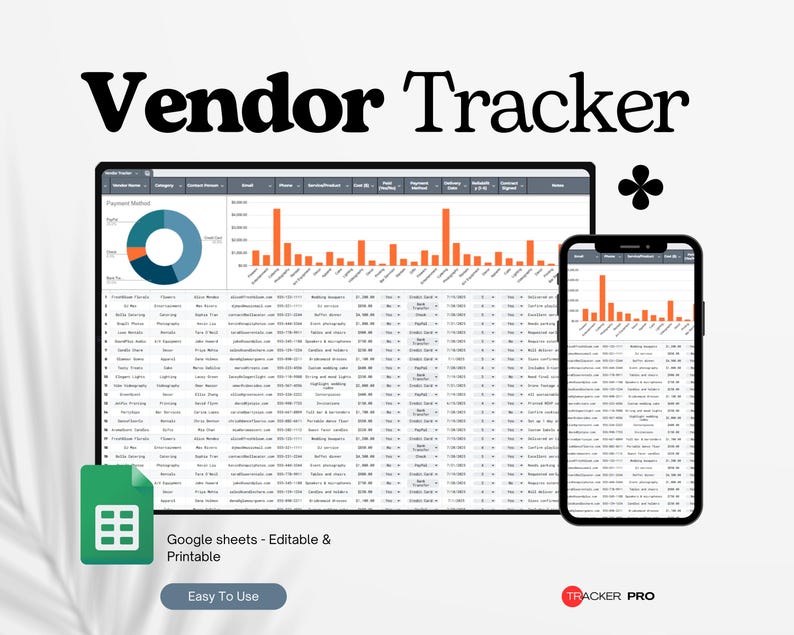 Vendor Tracker Template, Supplier Contact List, Supply Tracking Sheet ...