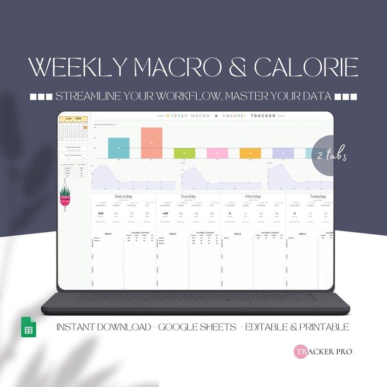 Weekly Macro & Calorie Tracker - Counter - Google Sheets Template - Spreadsheet - Instant ...