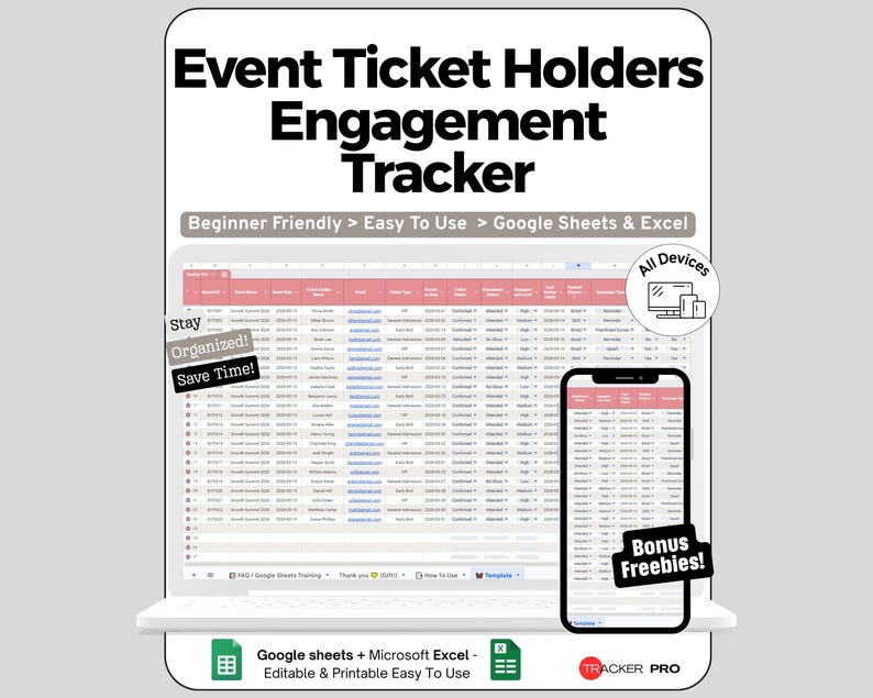Event Engagement Spreadsheet for Google Sheets and Excel Attendee ...