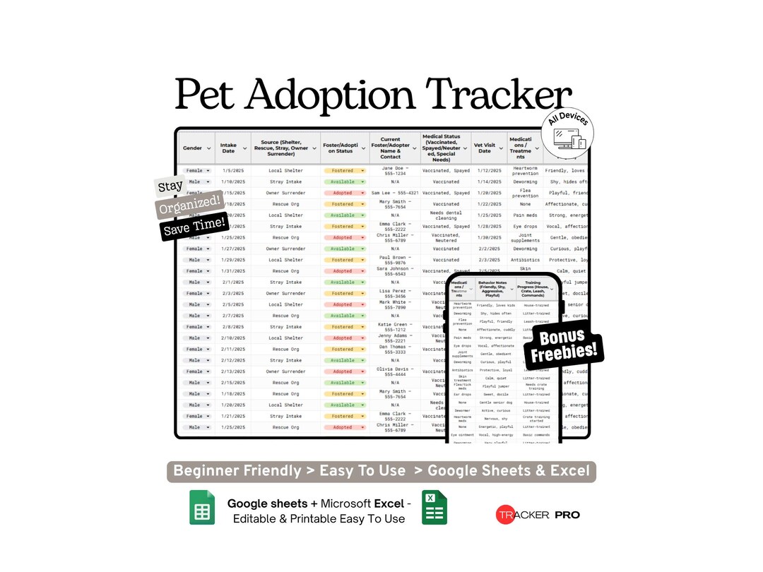 Pet Adoption and Fostering Tracker Google Sheets Template (animal ...
