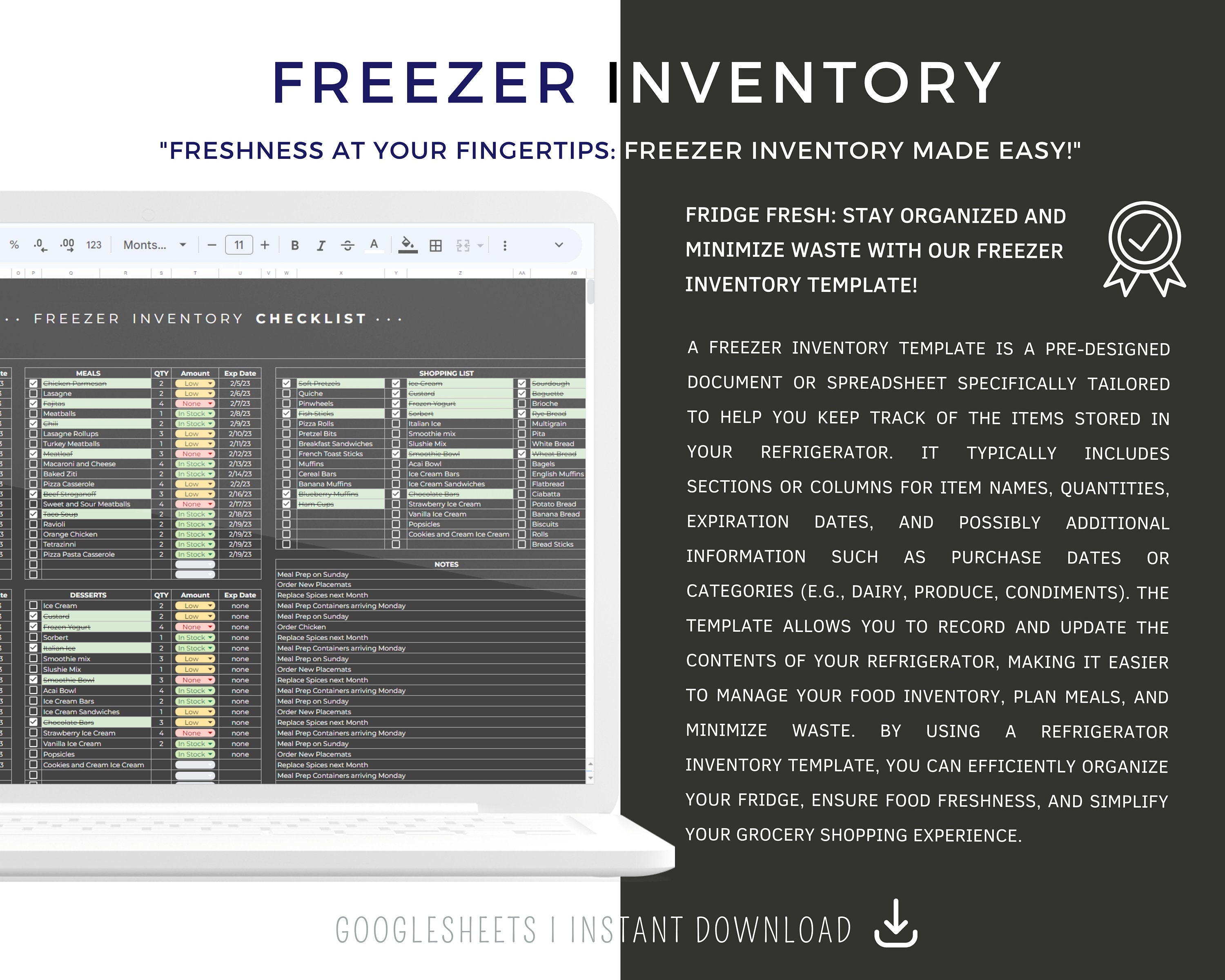 Food Inventory List Freezer Inventory Template Freezer - Etsy