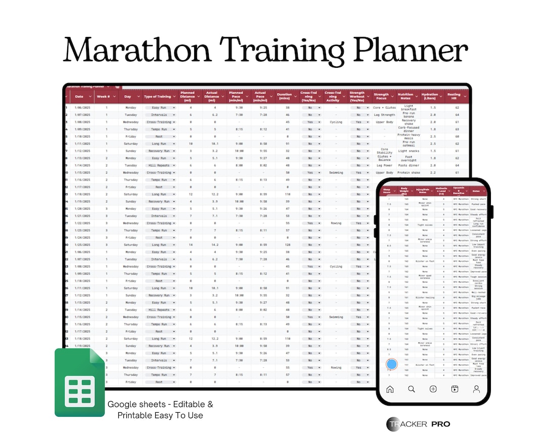 Marathon Training Program Spreadsheet Google Sheets | Mileage Plan ...