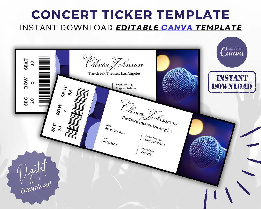Editable Concert Ticket Template DIY Event Ticket Custom - Etsy Australia