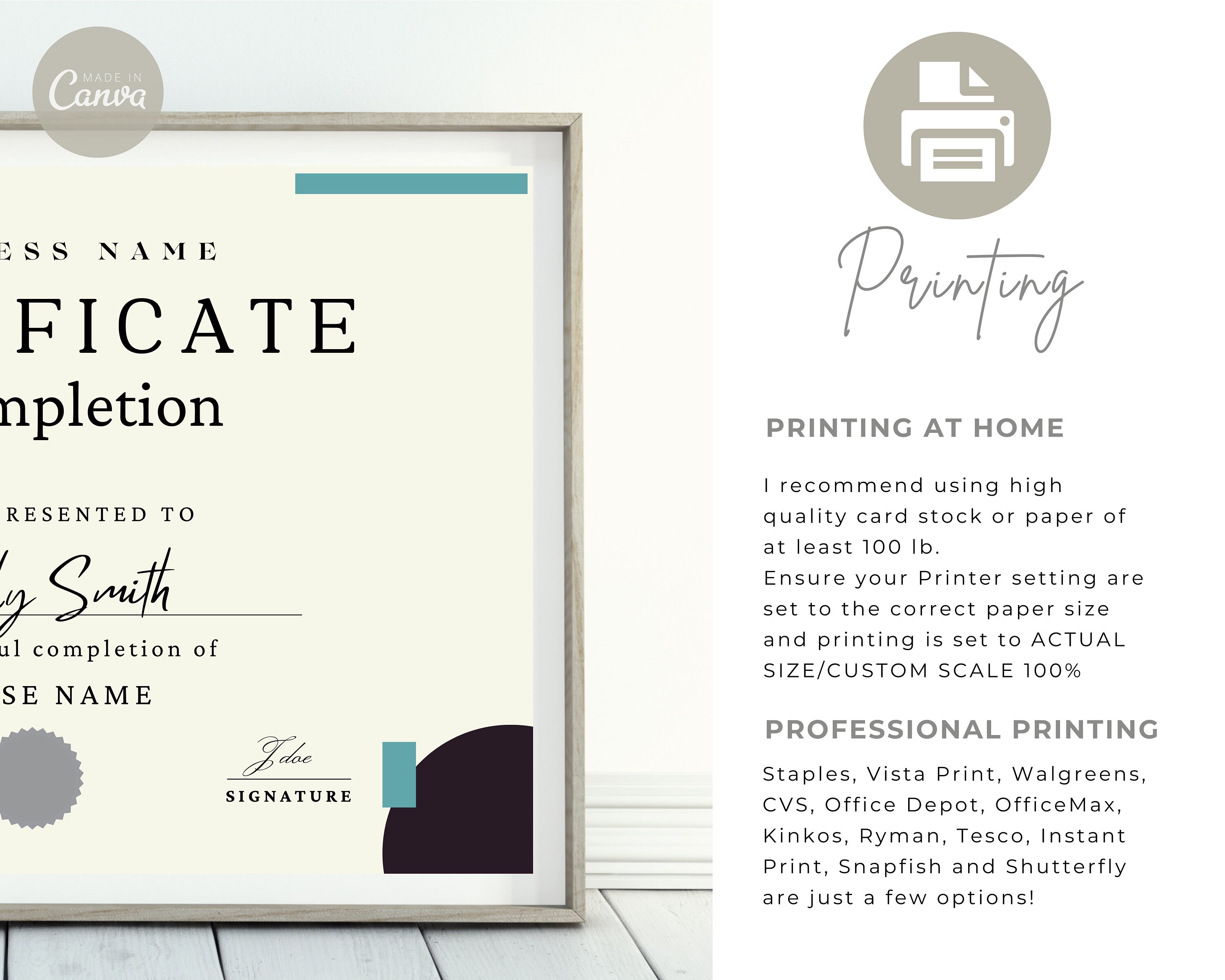 Certificate of Completion Template for Nail Course, INSTANT DOWNLOAD ...
