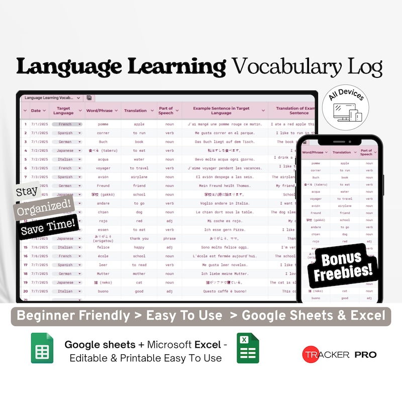 Excel Template Vocabulary - Etsy