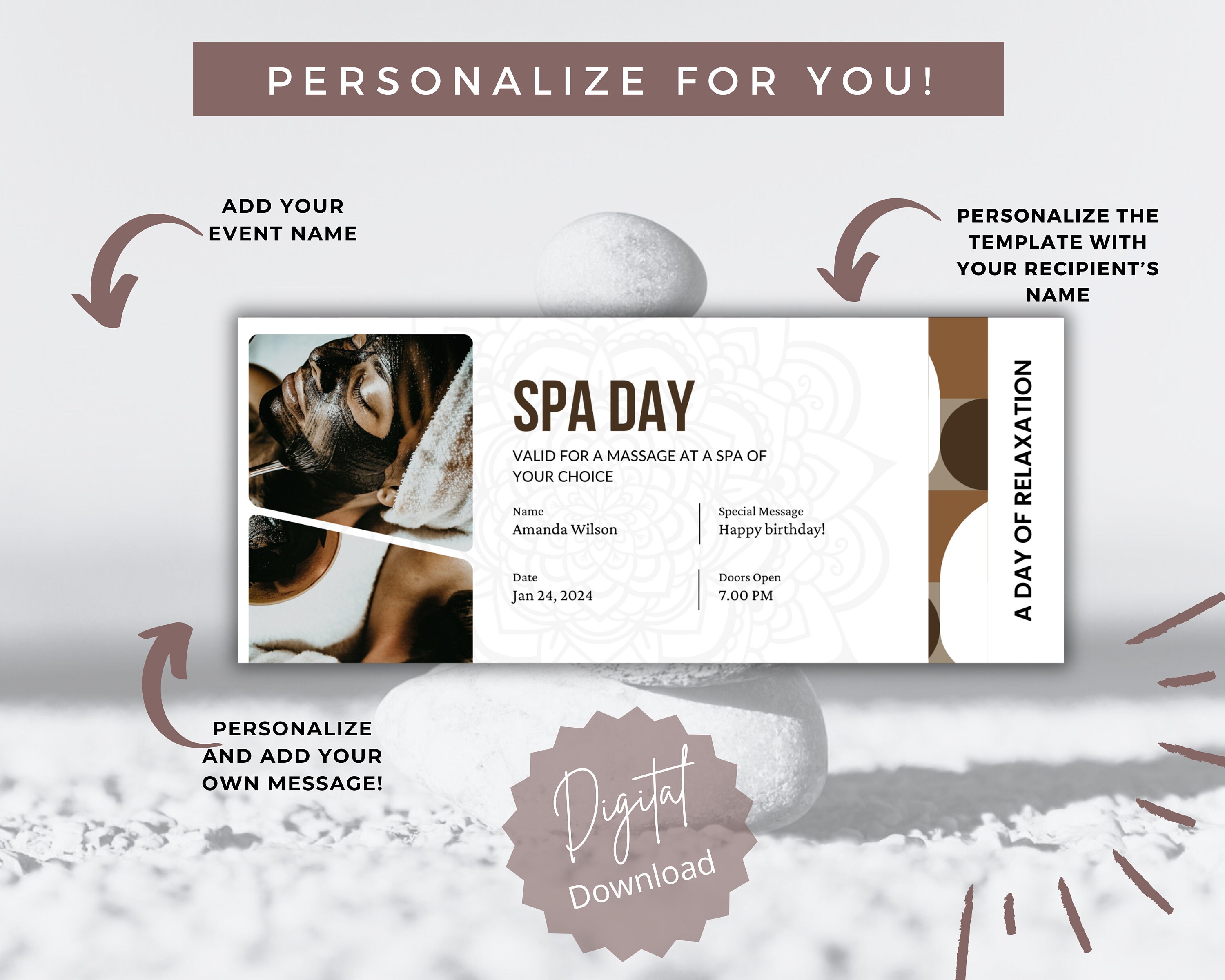 Editable Spa Day Voucher Personalized Massage Coupon Printable Gift ...