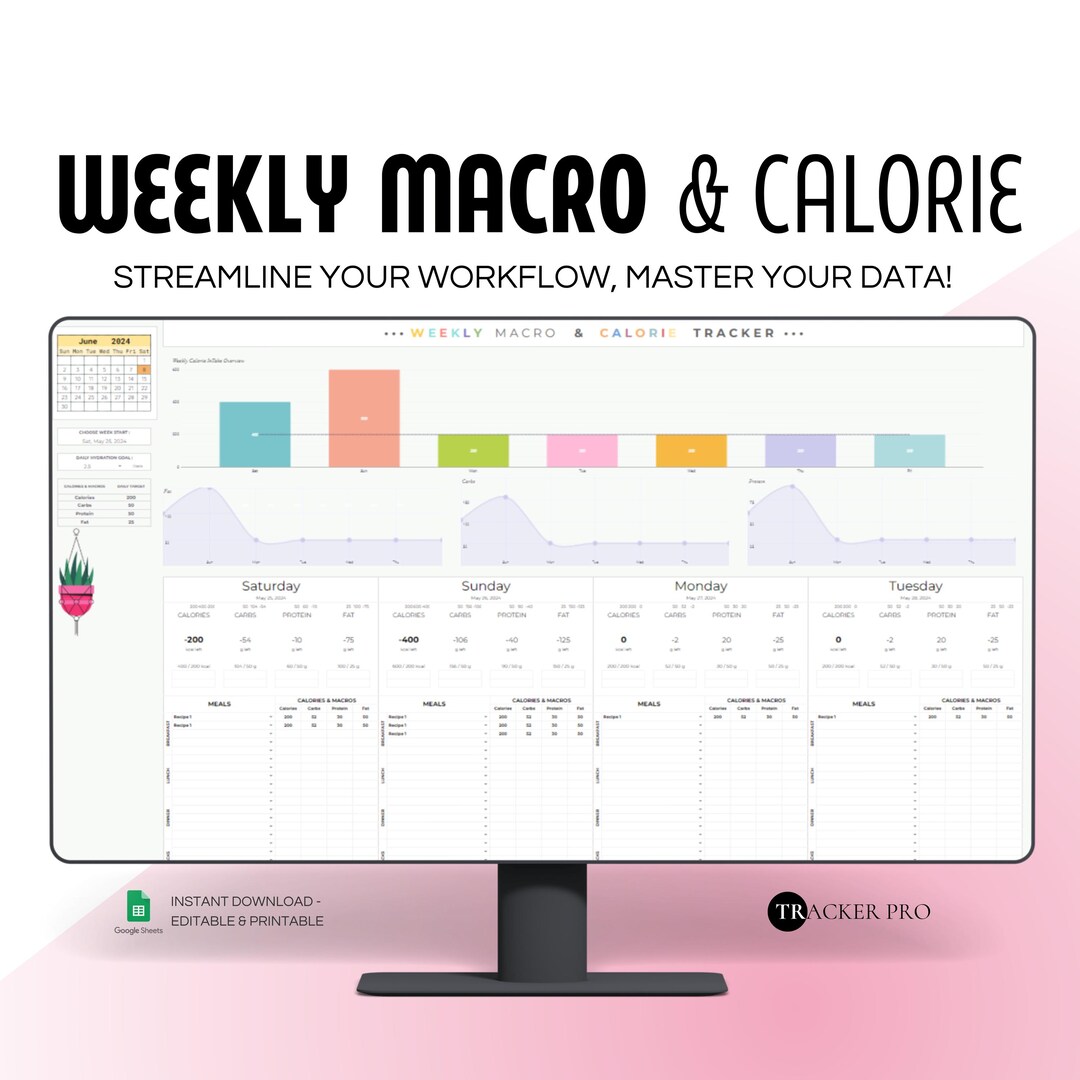 Weekly Macro & Calorie Tracker + Meal Planner - Counter - Google Sheets ...
