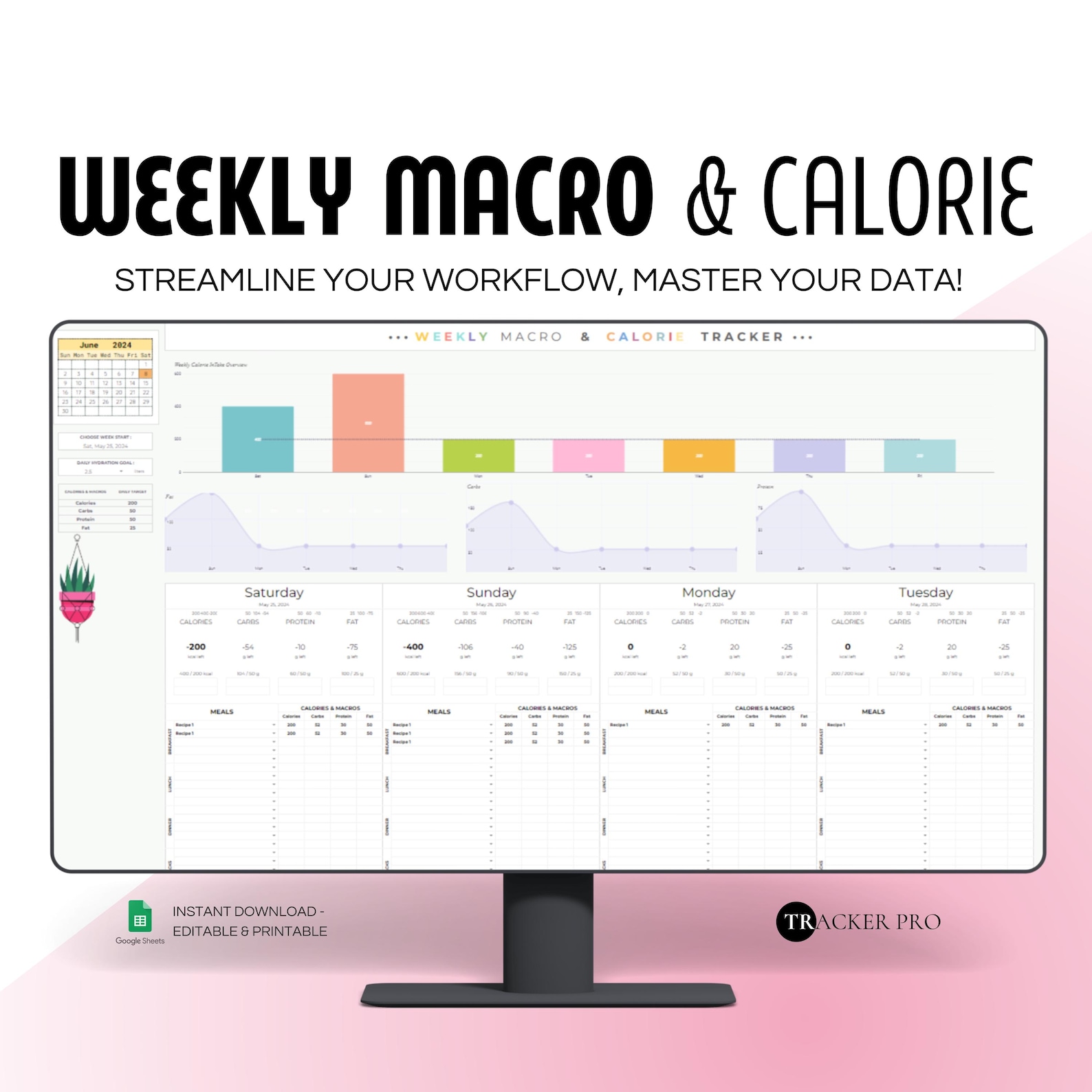 Weekly Macro & Calorie Tracker + Meal Planner - Counter - Google Sheets ...