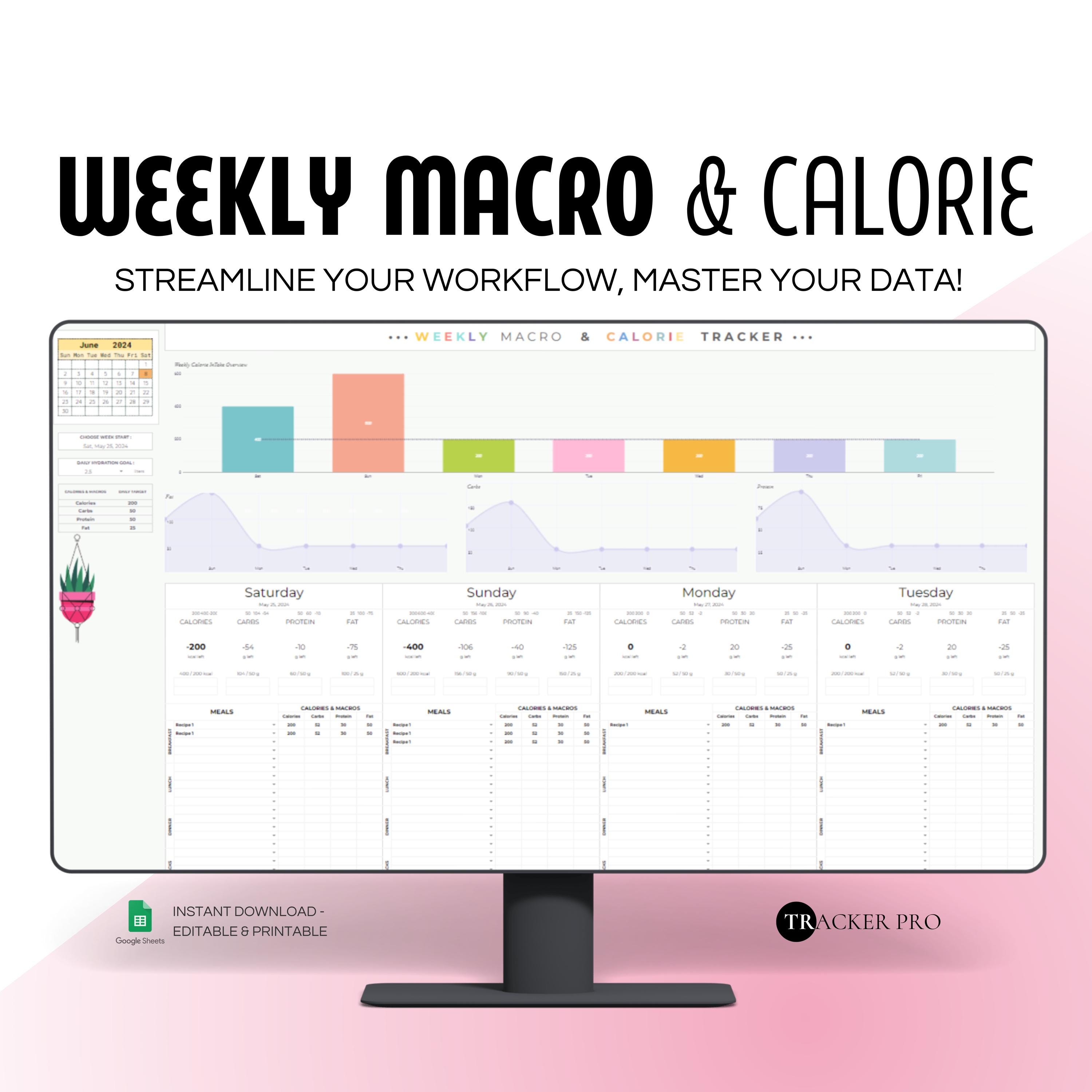 Weekly Macro & Calorie Tracker + Meal Planner - Counter - Google Sheets ...
