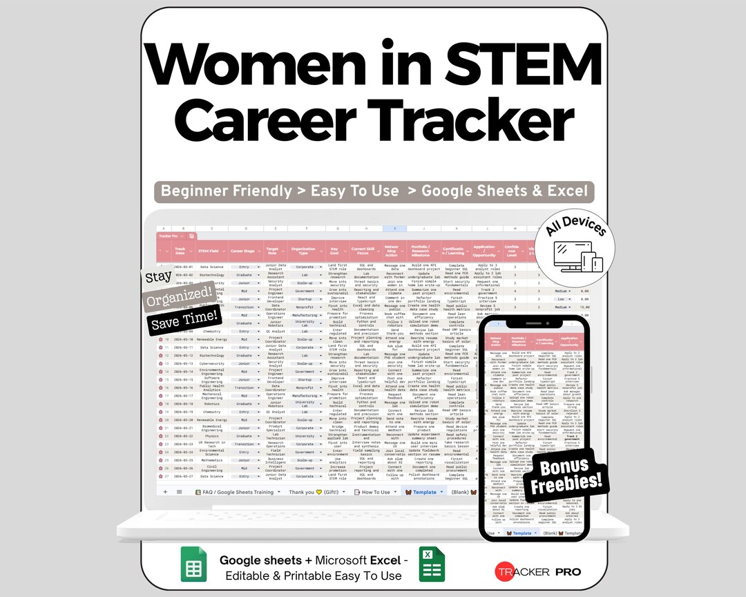 STEM Career Spreadsheet for Google Sheets and Excel Achievement ...