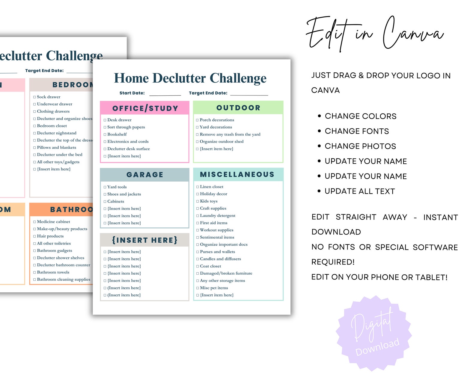 Declutter Checklist Template Editable Cleaning Schedule Declutter ...
