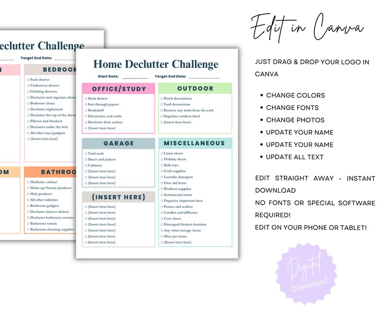 Declutter Checklist Template Editable Cleaning Schedule Declutter ...