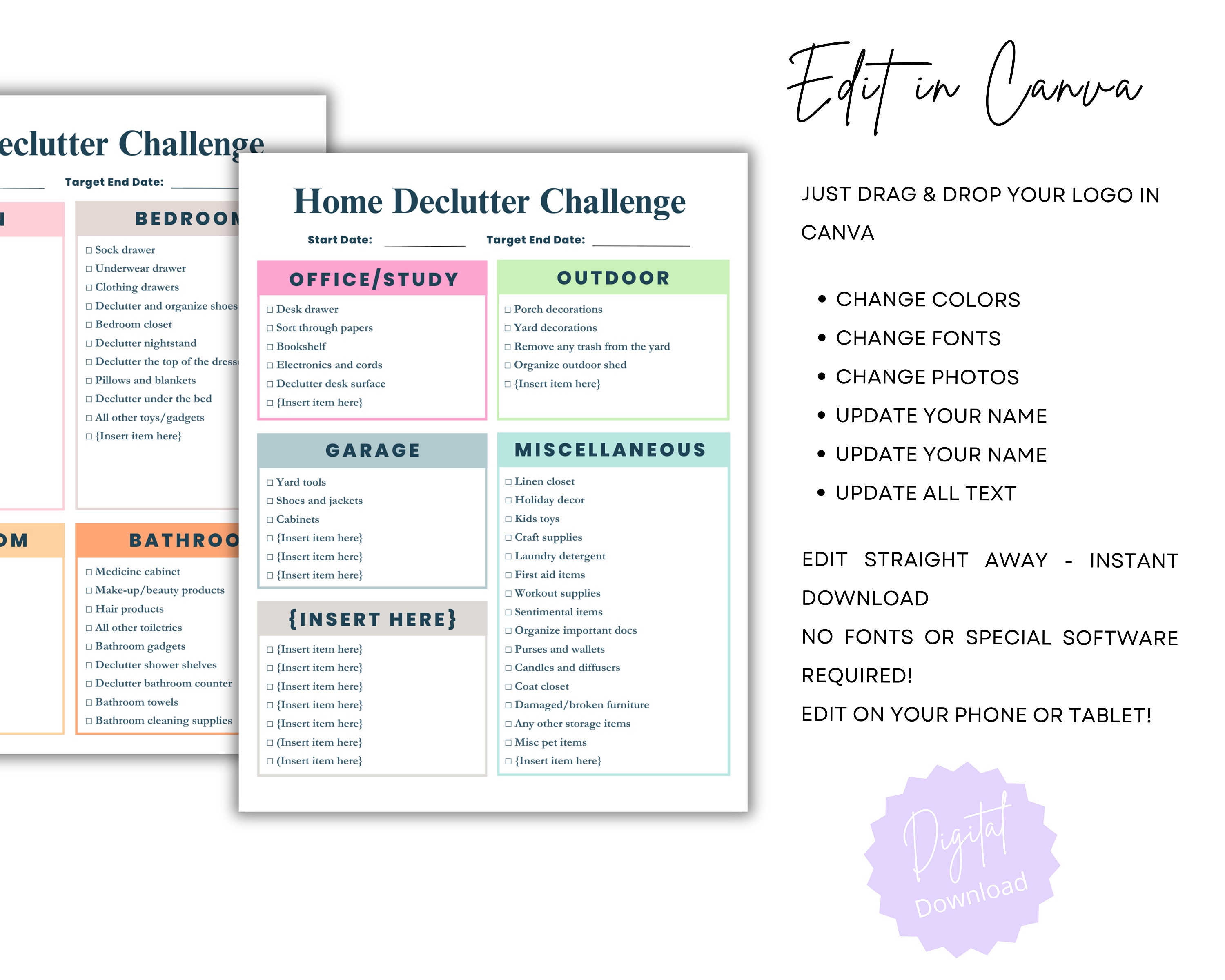 Declutter Checklist Template Editable Cleaning Schedule Declutter ...