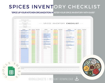 Spices Inventory List, Pantry Inventory Spreadsheet, Spice Inventory ...