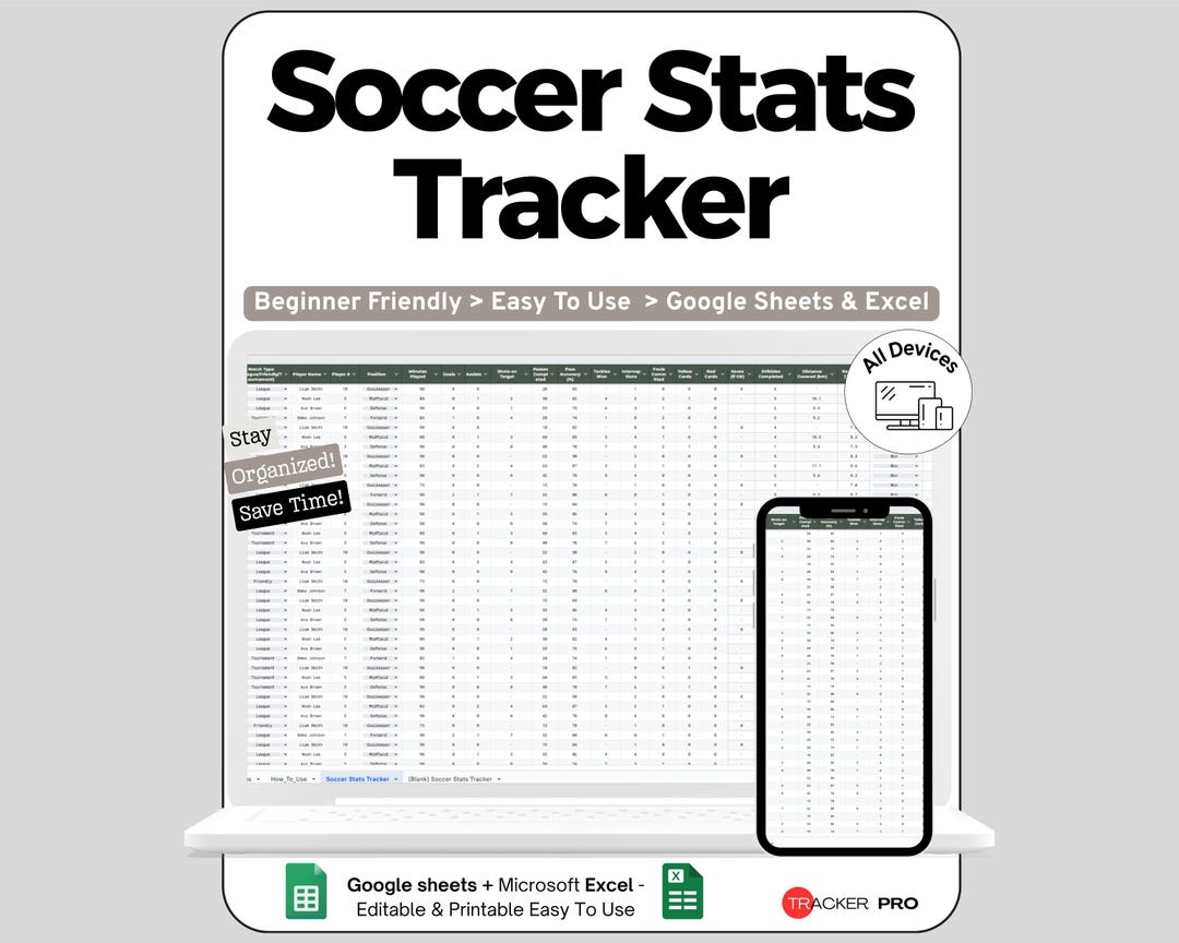 Soccer Football Match Stats Excel Google Sheets, Track Scores, Goals ...