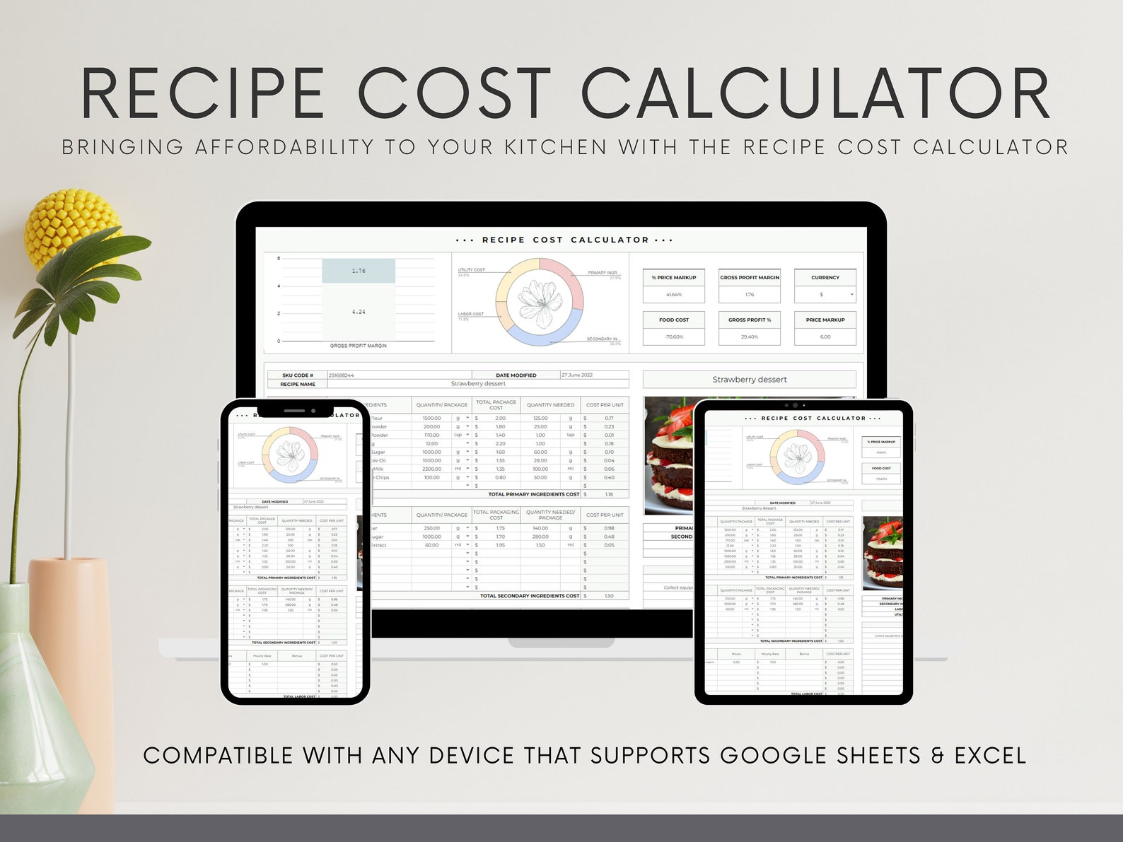 Recipe Cost Calculator for Cooking & Baking, Google Sheets, Recipe ...