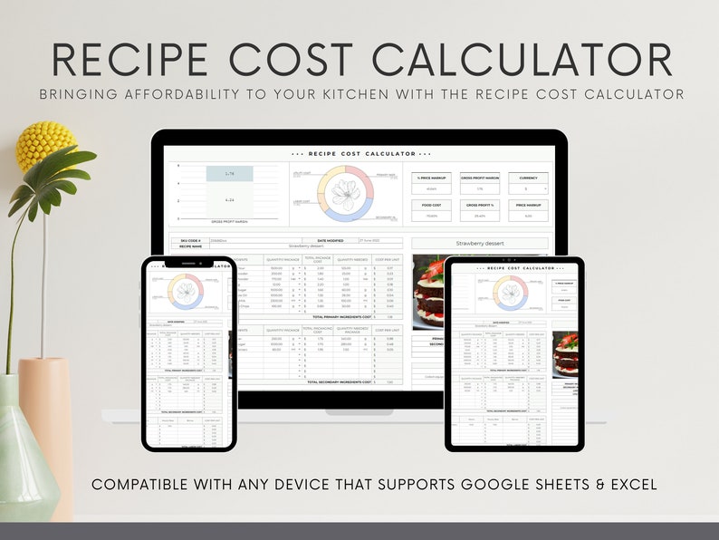 Recipe Cost Calculator for Cooking & Baking, Google Sheets, Recipe ...