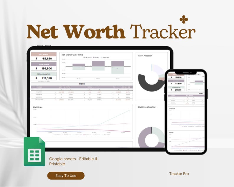 Net Worth Tracker Google Sheets Excel Spreadsheet Net Worth Calculator ...
