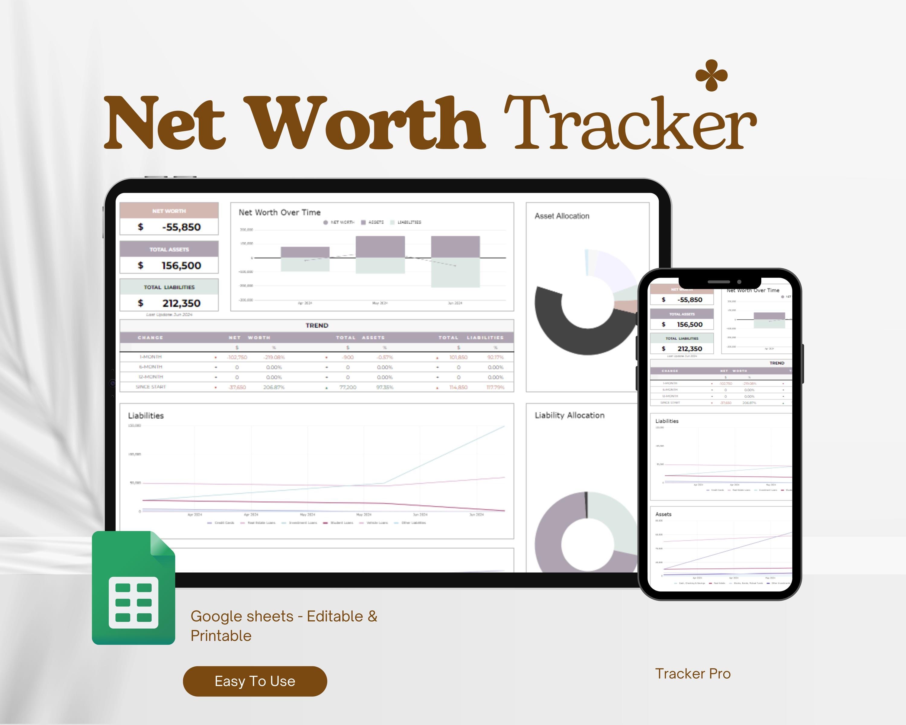 Net Worth Tracker Google Sheets Excel Spreadsheet Net Worth Calculator ...