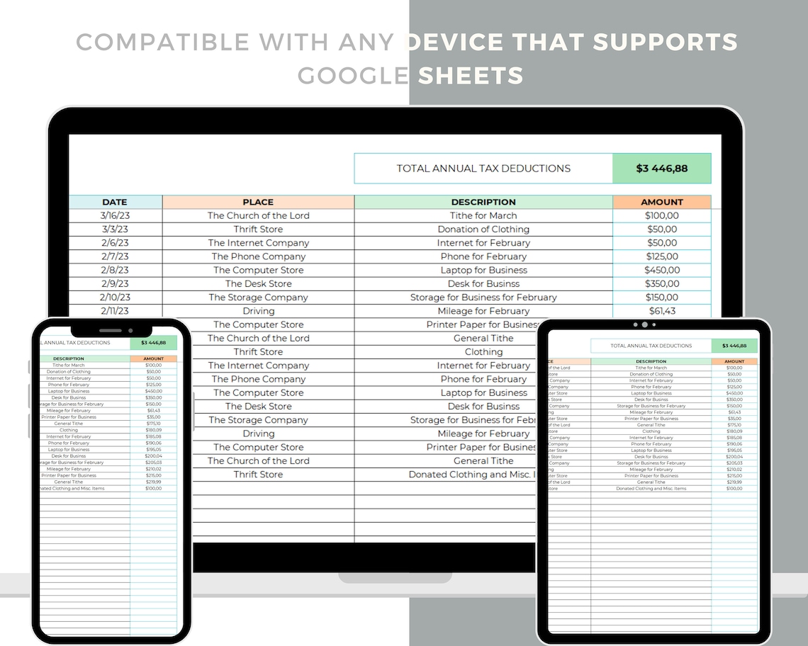 Tax Deduction Tracker Excel Spreadsheet, Editable Tax Deductions List ...