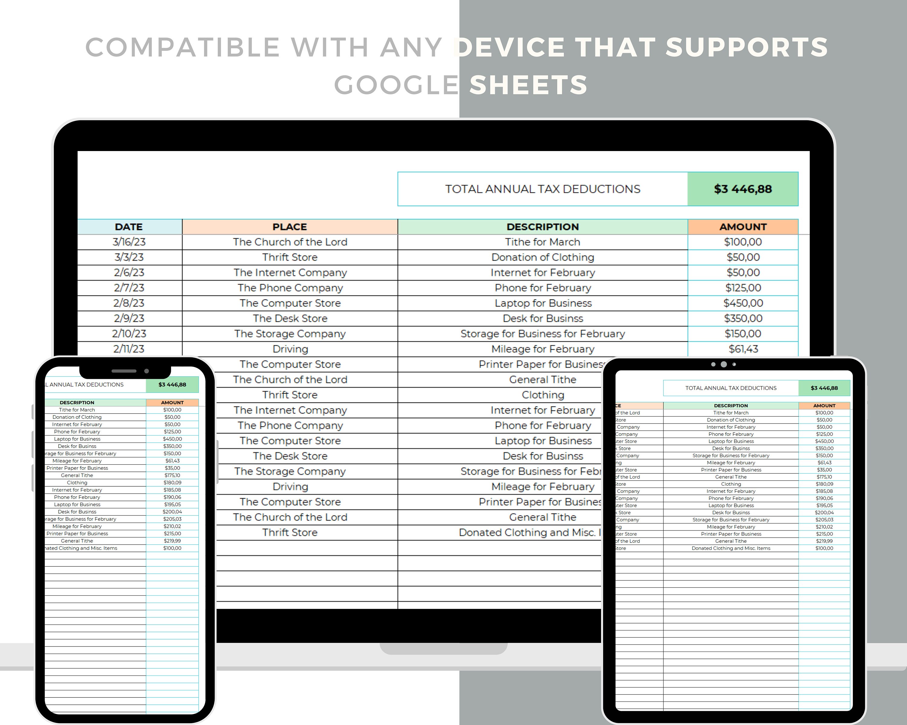 Tax Deduction Tracker Excel Spreadsheet, Editable Tax Deductions List ...