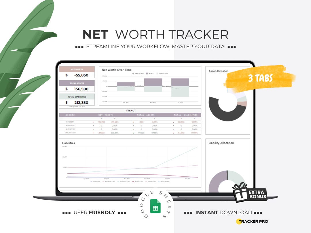 Net Worth Tracker Spreadsheet Google Sheet Excel Net Worth Calculator ...