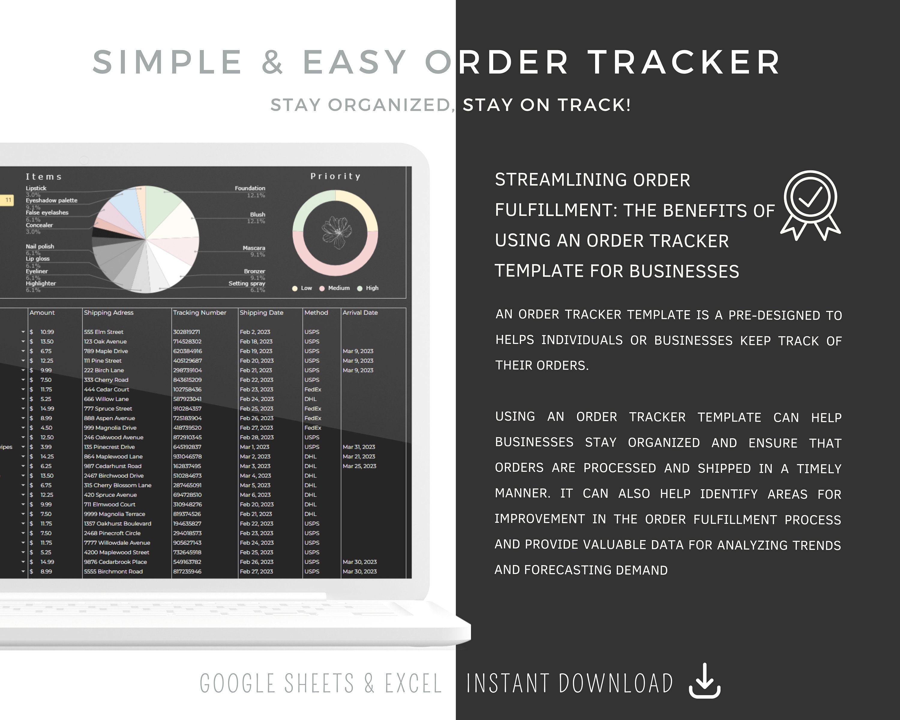 Order Manager & Tracker Google Sheets Excel Template Small Business ...