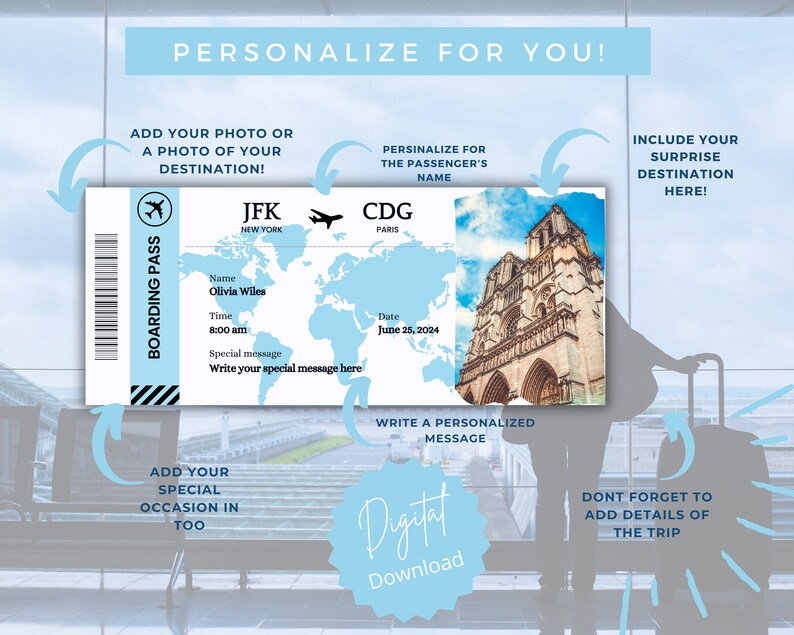 Editable Boarding Pass Template, Canva Boarding Pass, Customizable ...