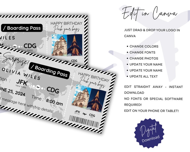 Editable Boarding Pass Template Printable Personalized - Etsy