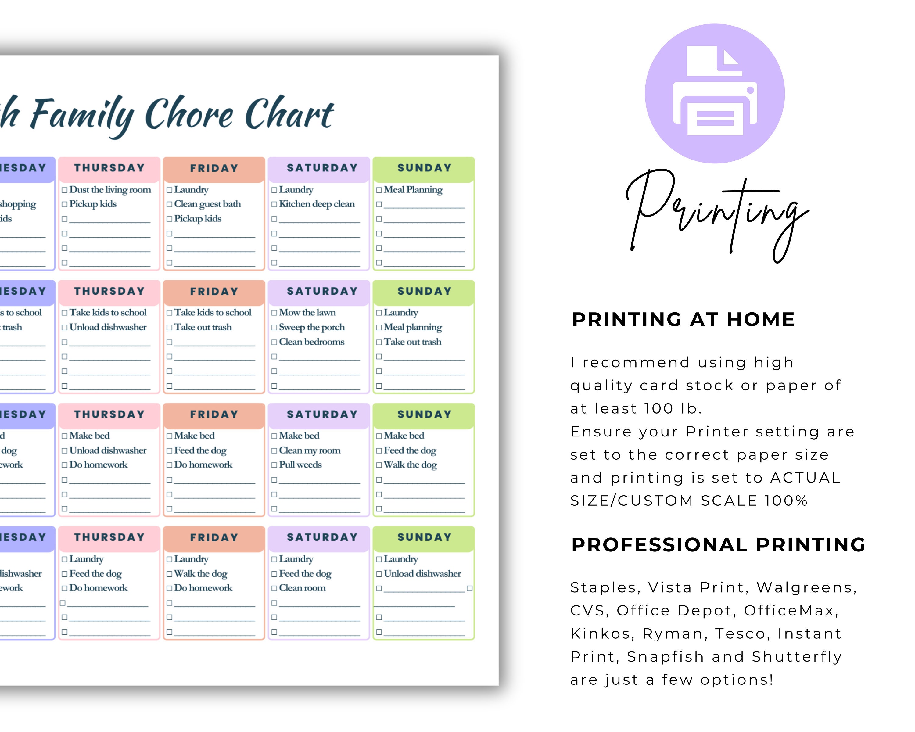 Editable Family Chore Chart, Printable Weekly Chore List, Adults Chore ...