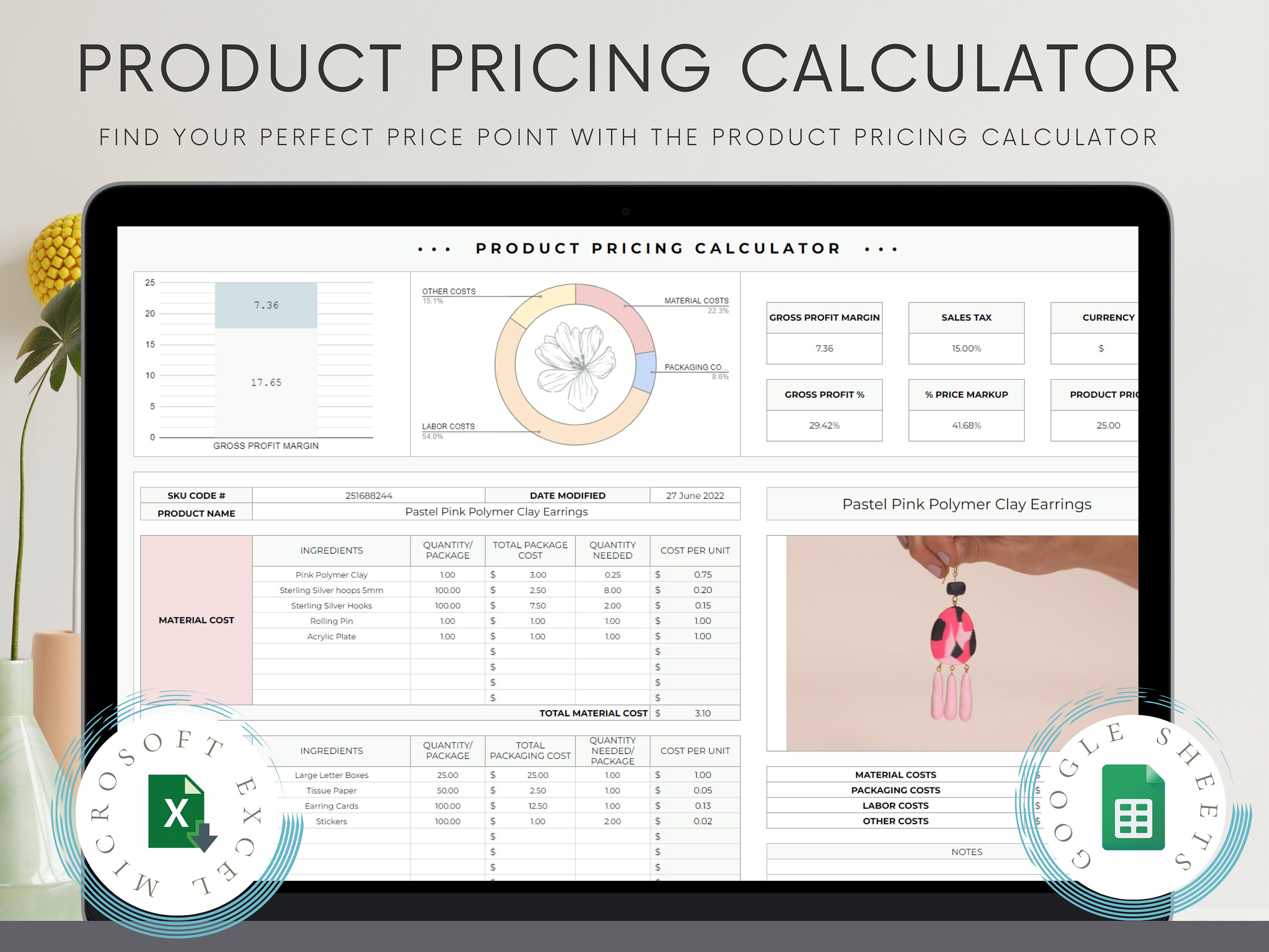 Pricing Calculator Spreadsheet, Price Handmade Products Google Sheet ...