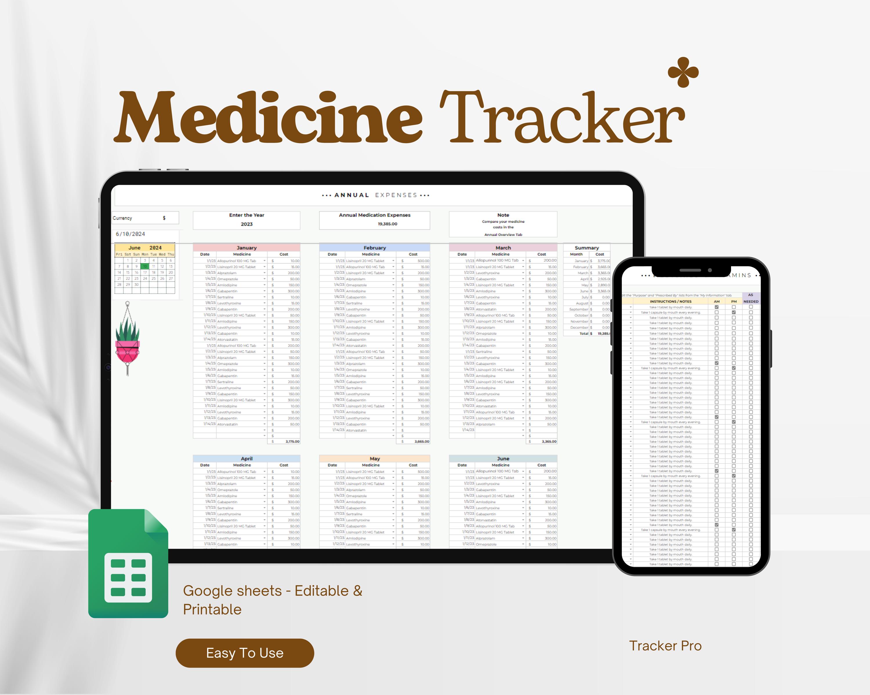 Medication Tracker Google Sheet, Daily Medication Log, Medication Schedule, Medicine List ...
