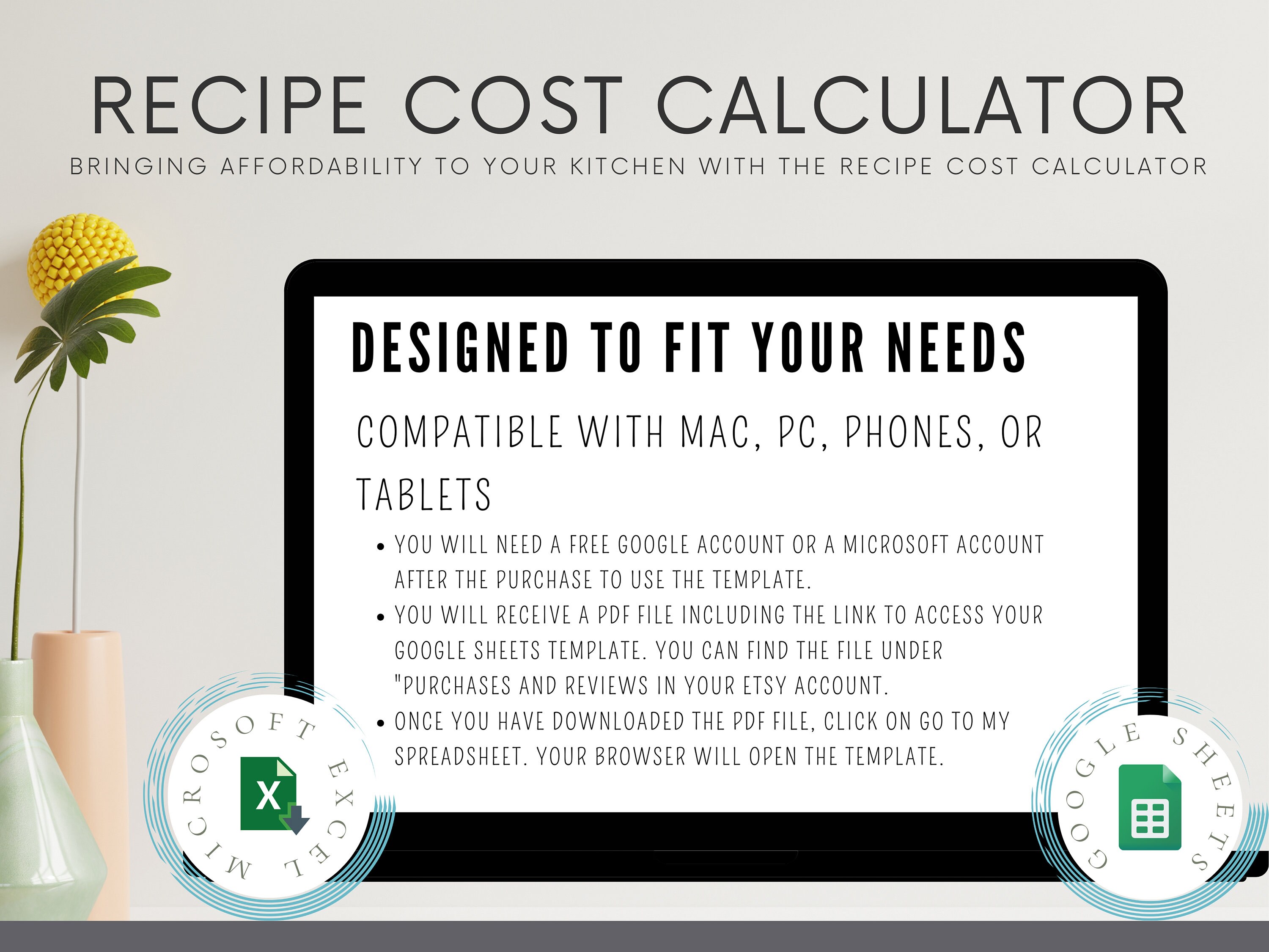 Recipe Cost Calculator for Cooking & Baking, MS Excel, Recipe Price ...