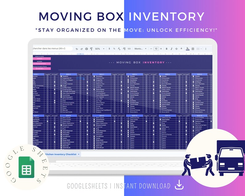 Moving Box Inventory Excel Spreadsheet, Organized Moving, Home ...