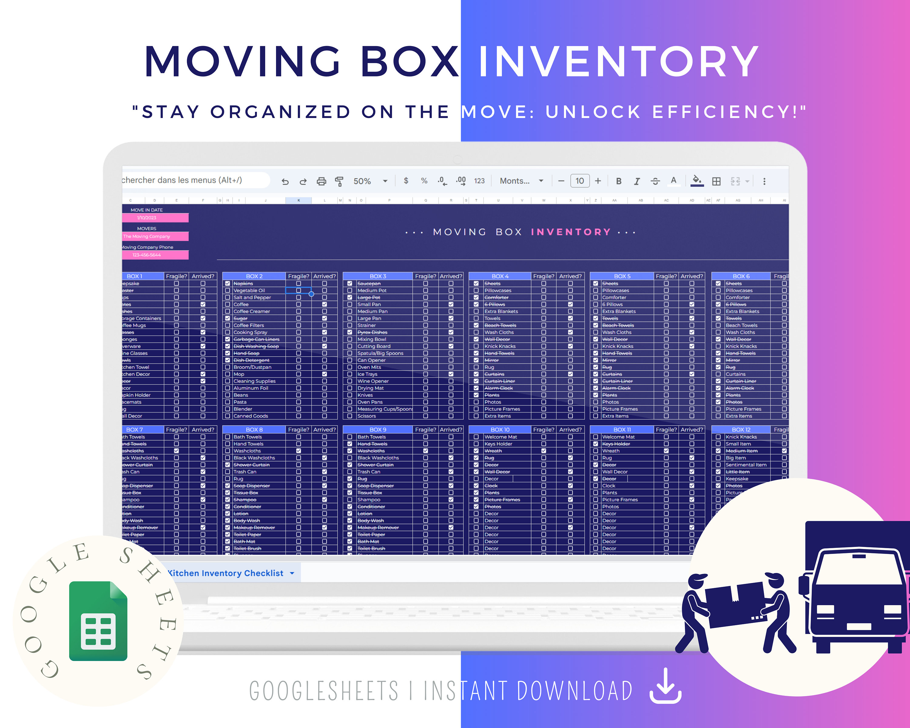 Moving Box Inventory Excel Spreadsheet, Organized Moving, Home ...