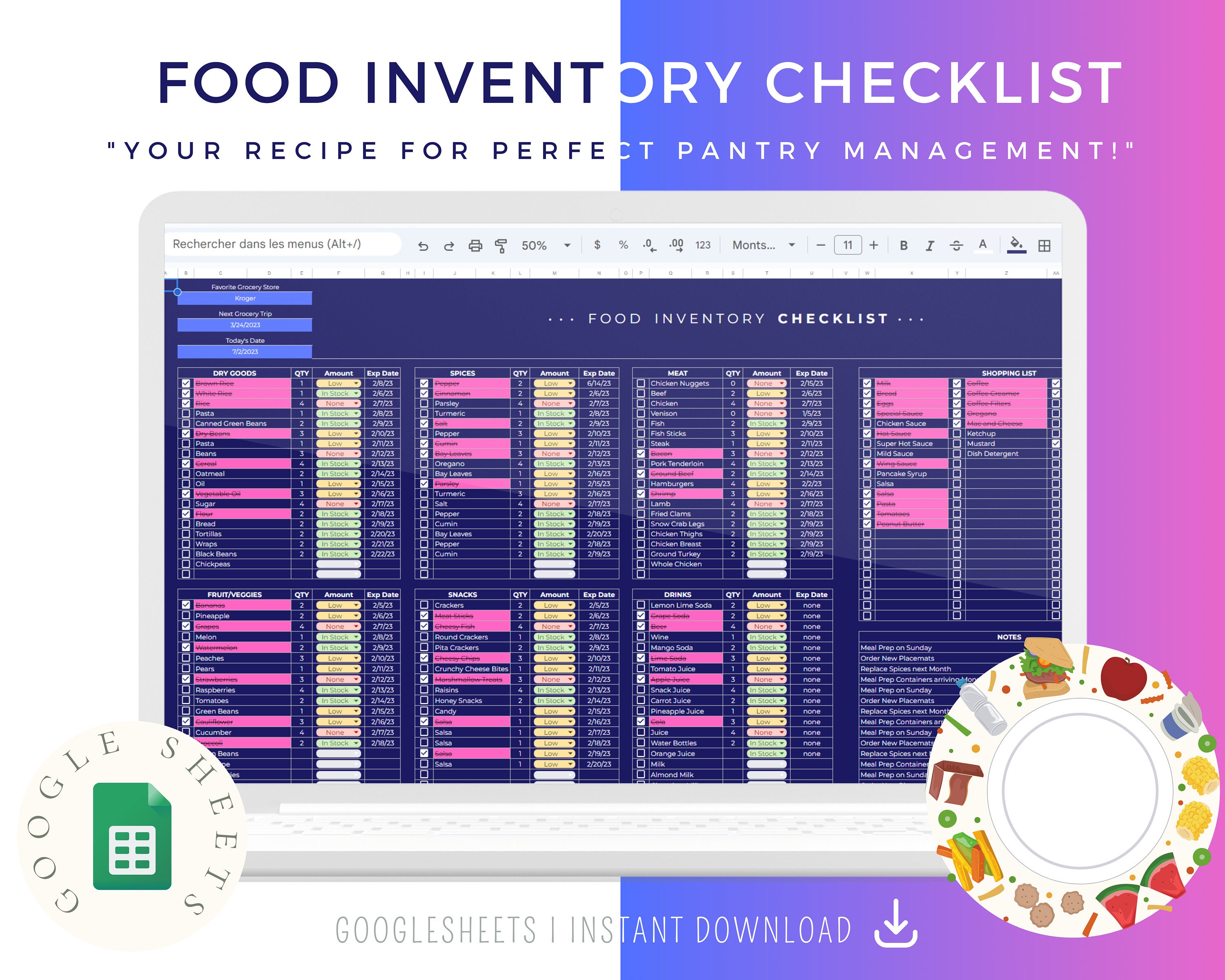 Food Tracker Spreadsheet, Food Inventory Template List Refrigerator ...