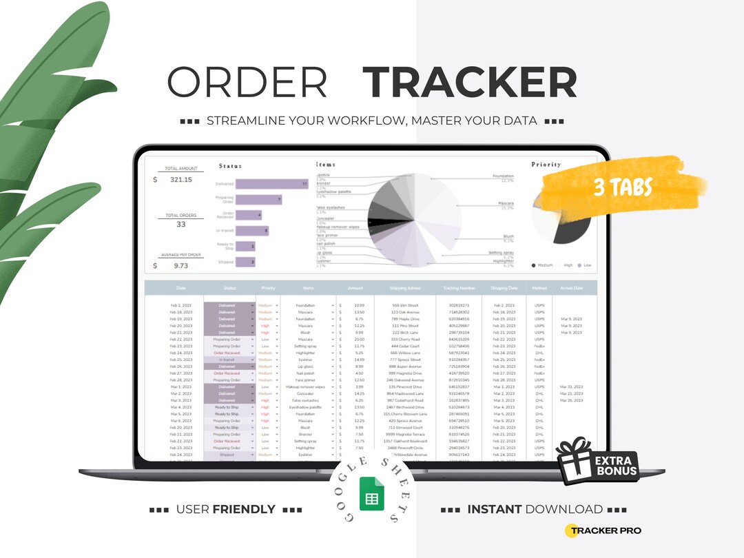 Shipment Tracking Order Tracker Google Sheets Template Small Business ...