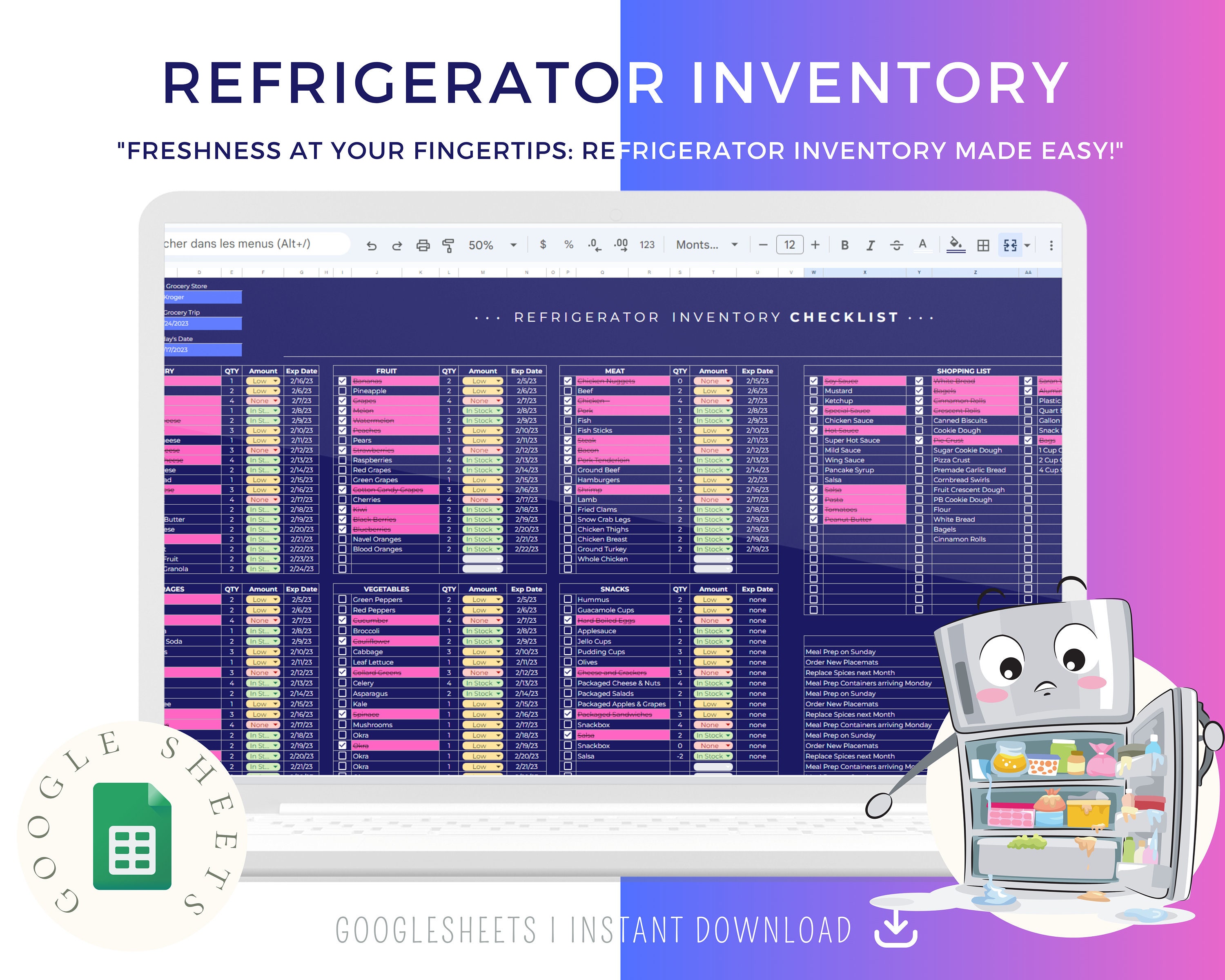 Refrigerator Checklist, Refrigerator Inventory Template, Refrigerator ...