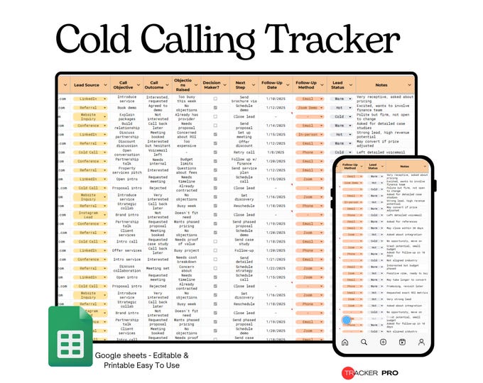 Sales Activity Tracker Daily Planner, Cold Call Tracker Template, Cold ...
