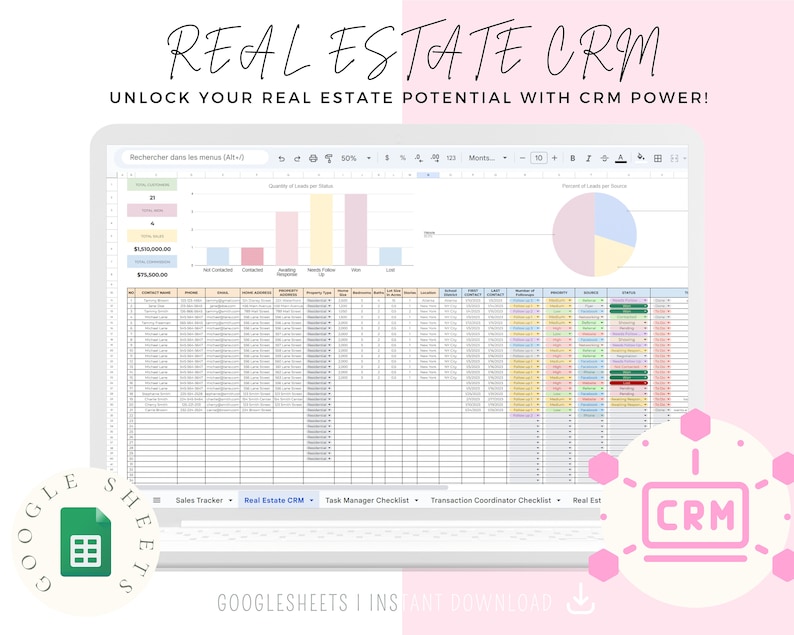 CRM Realtor, Realtor Client Tracker, Realtor Client Sheet, Realtor ...