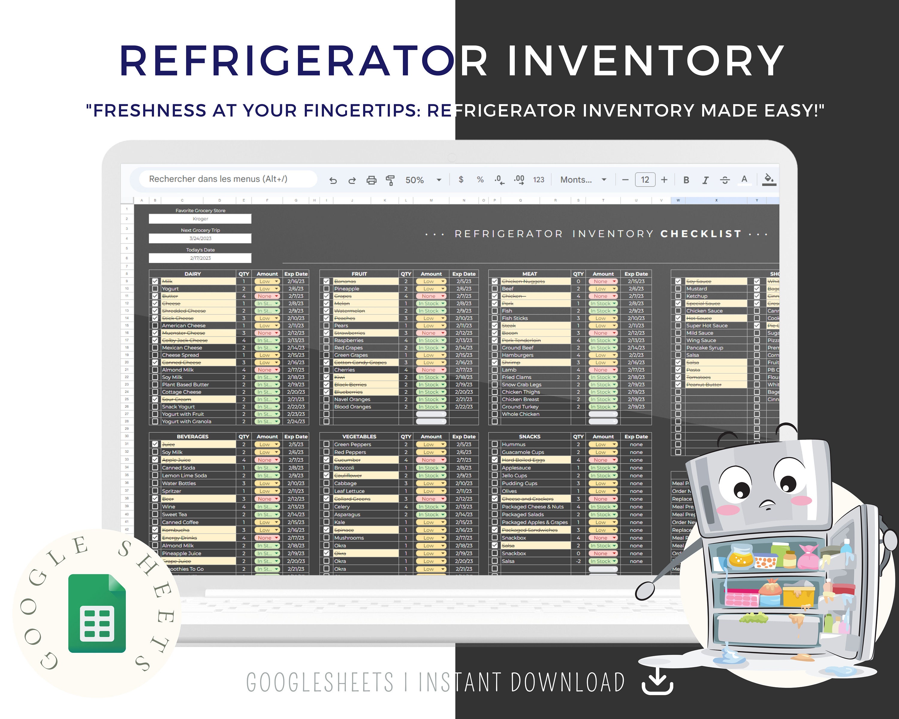 Refrigerator Food Tracker Excel Sheet Google,refrigerator Inventory ...