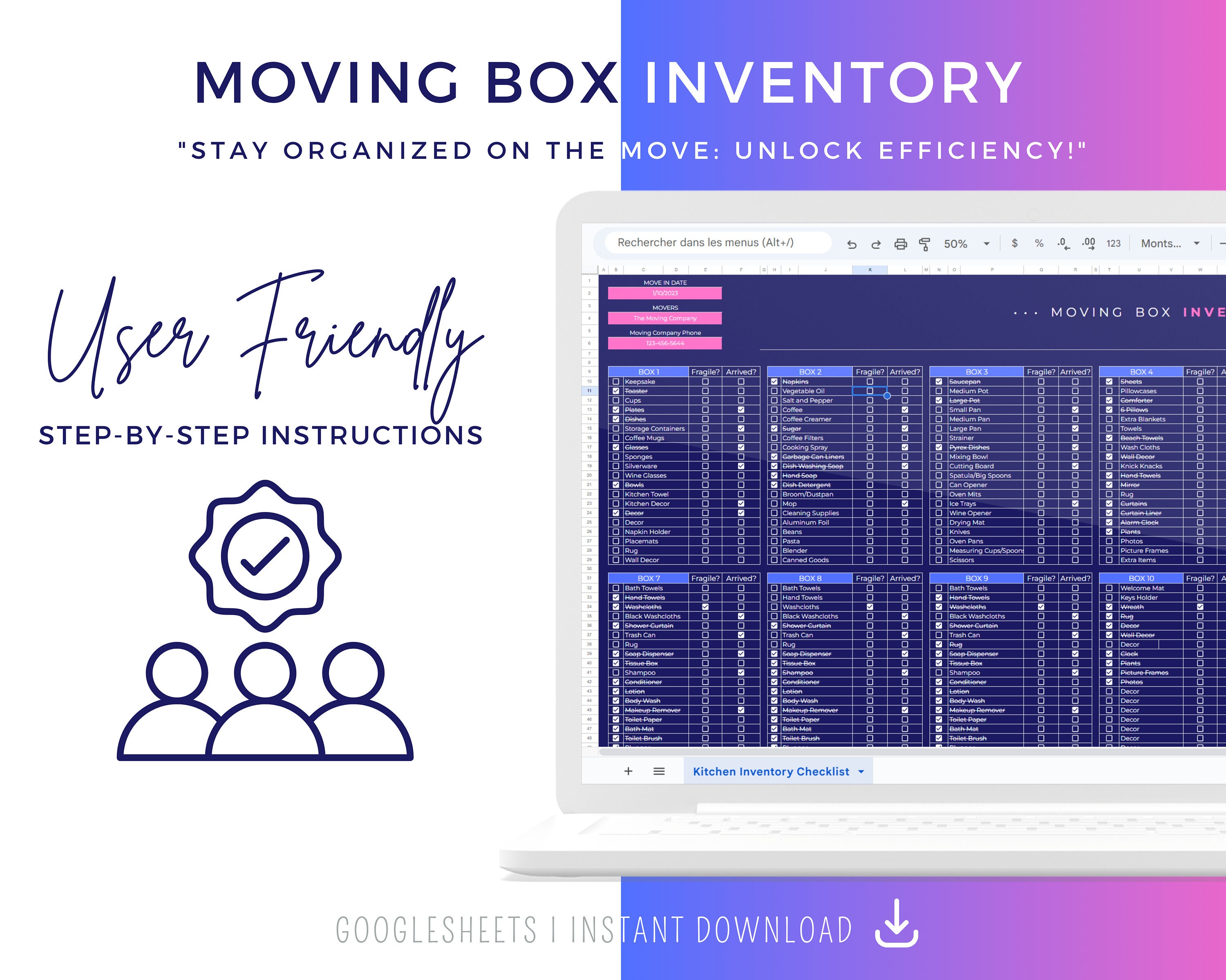 Moving Box Inventory Excel Spreadsheet, Organized Moving, Home ...
