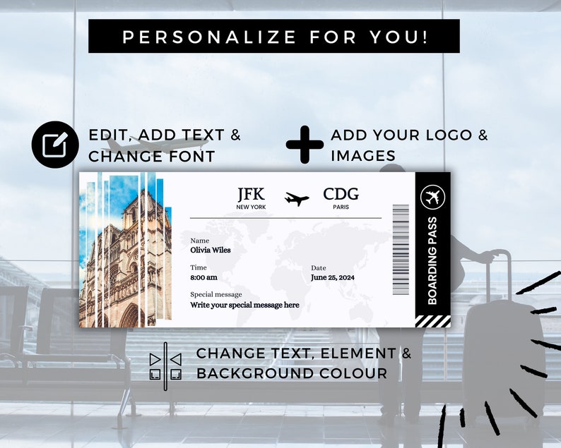 Editable Boarding Pass Template, Canva Boarding Pass, Customizable ...