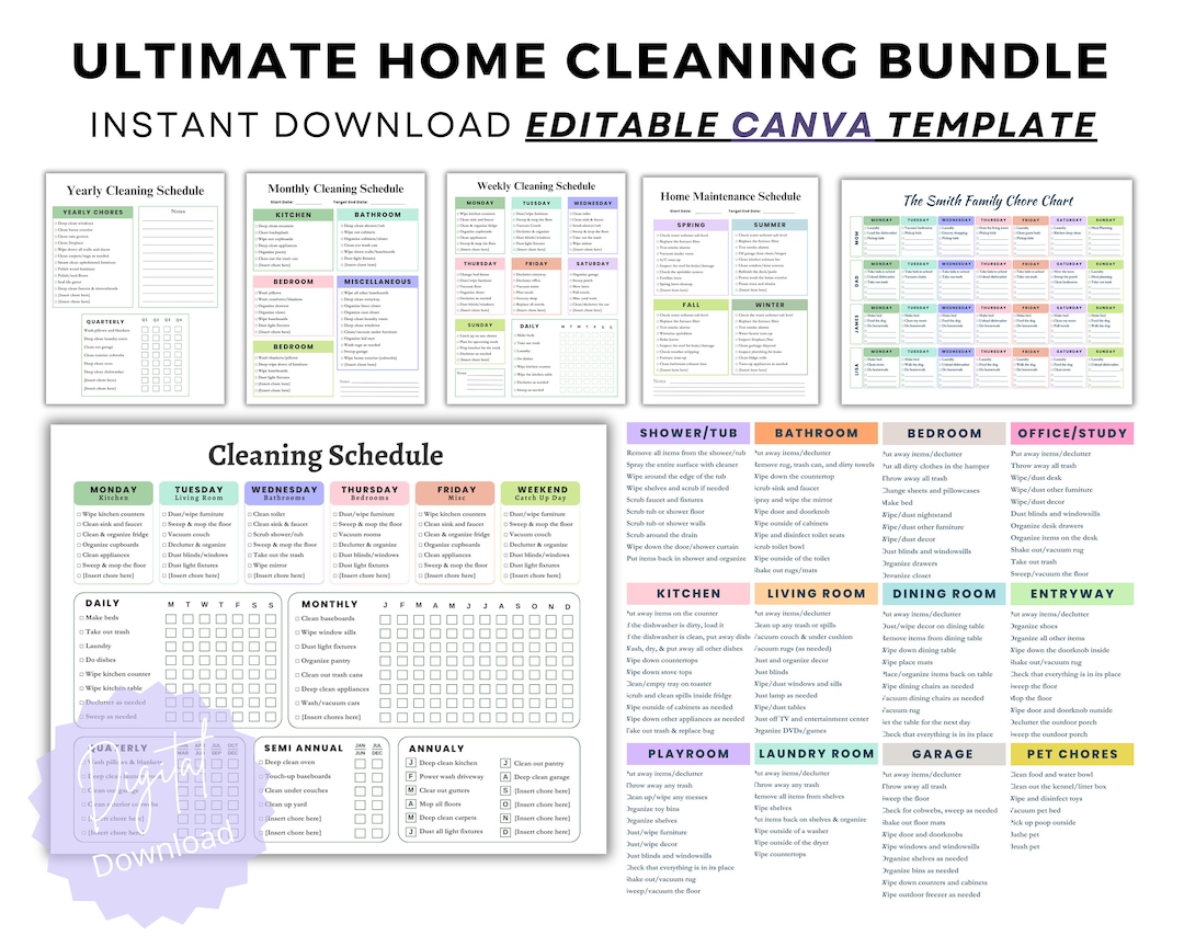 Ultimate Cleaning Schedule Bundle Editable,cleaning Planner Bundle ...