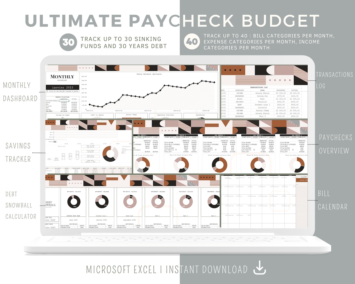 Monthly Budget Template, Paycheck Budget Spreadsheet Template for Excel ...