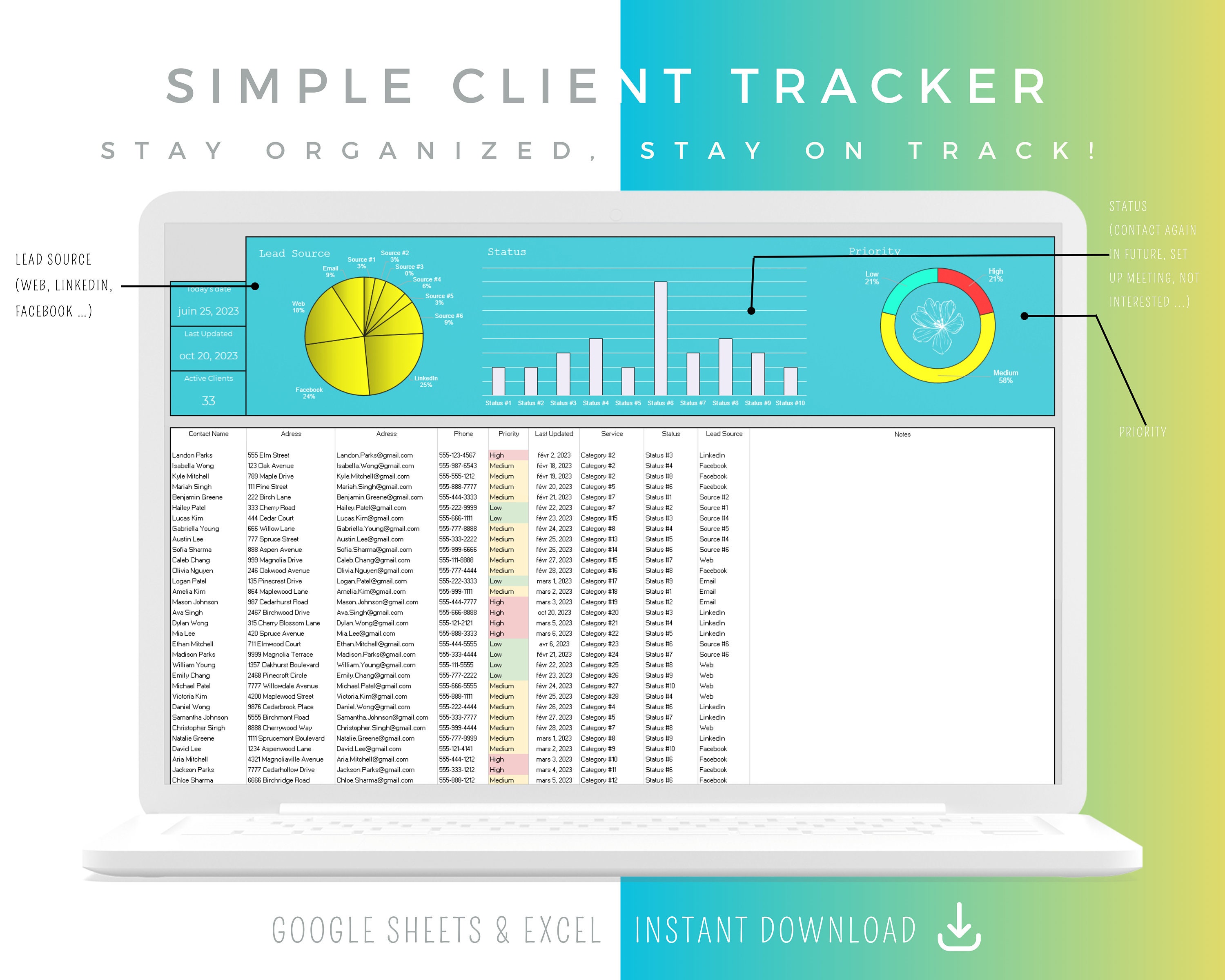 Client Tracker Small Business Template, Client Tracking Sheet, Client ...