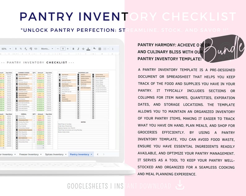 Food Inventory Tracker List, Kitchen Inventory,pantry Inventory ...