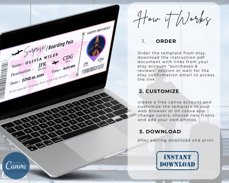 Editable Boarding Pass Template, Canva Boarding Pass, Customizable ...