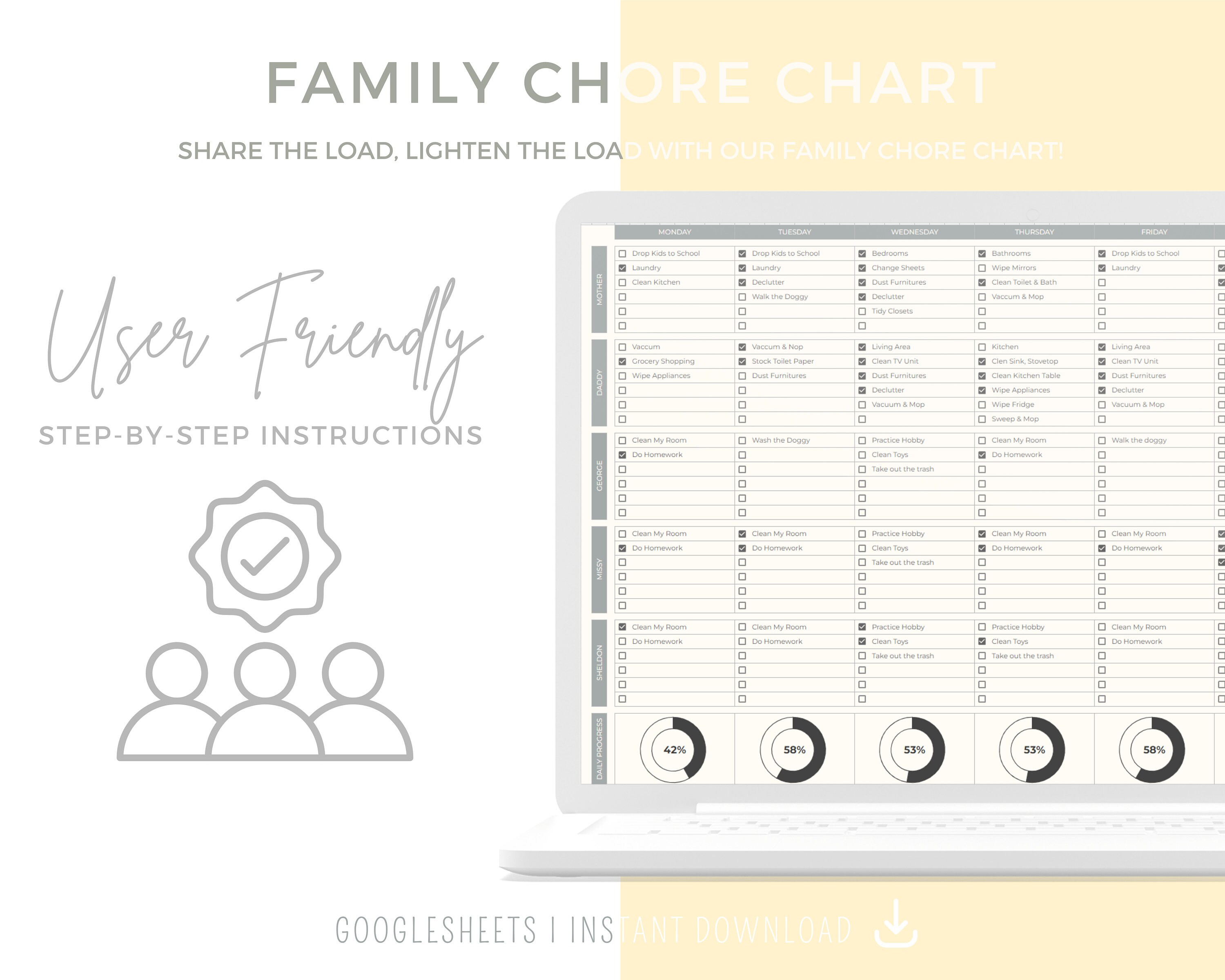 Family Chore Chart Google Sheets Template, Editable Weekly Chores ...